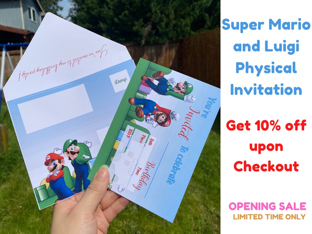 Super Mario and Luigi Invitation Card and Envelope High Quality - Etsy