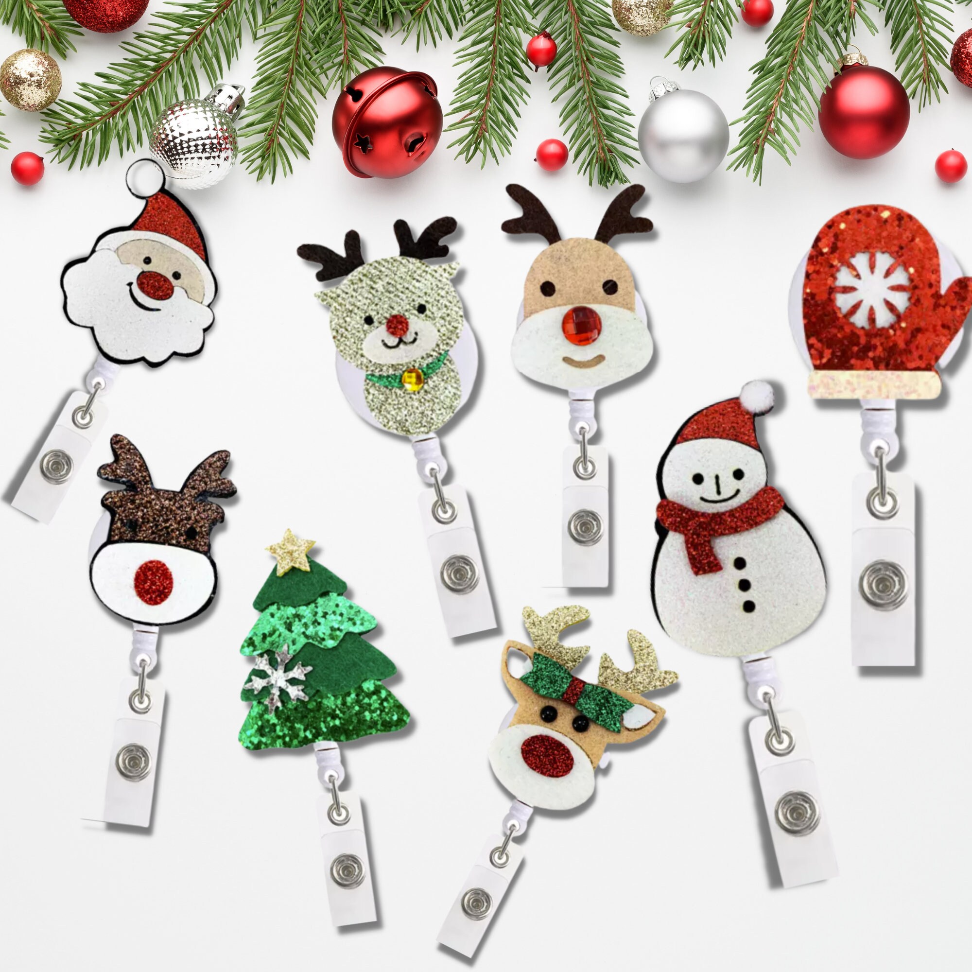 Christmas Badge Reel, Santa Badge Reel, Holiday Badge Reel, Glitter ...