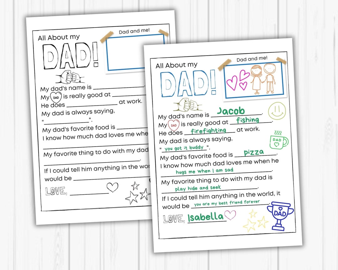 Father’s Day All About Dad • Printable Father’s Day Template • All ...