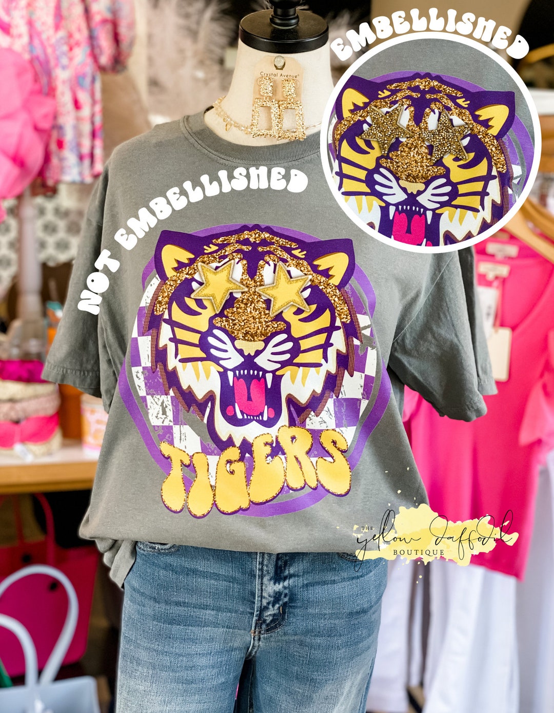 Purple & Gold Tigers Preppy Mascot Graphic Tee, Louisiana Game Day Tee, Preppy Gameday Tee ...