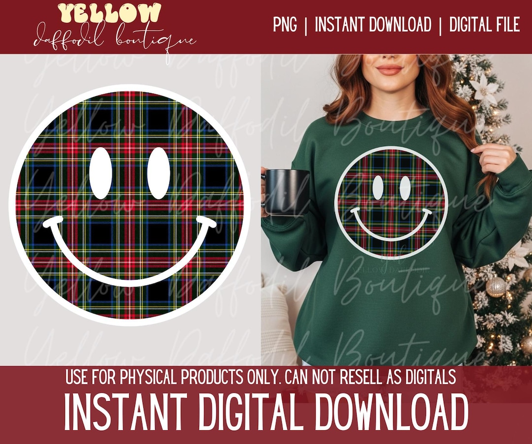 Christmas Plaid Smile, Plaid Smiley Face PNG, Preppy Christmas PNG ...