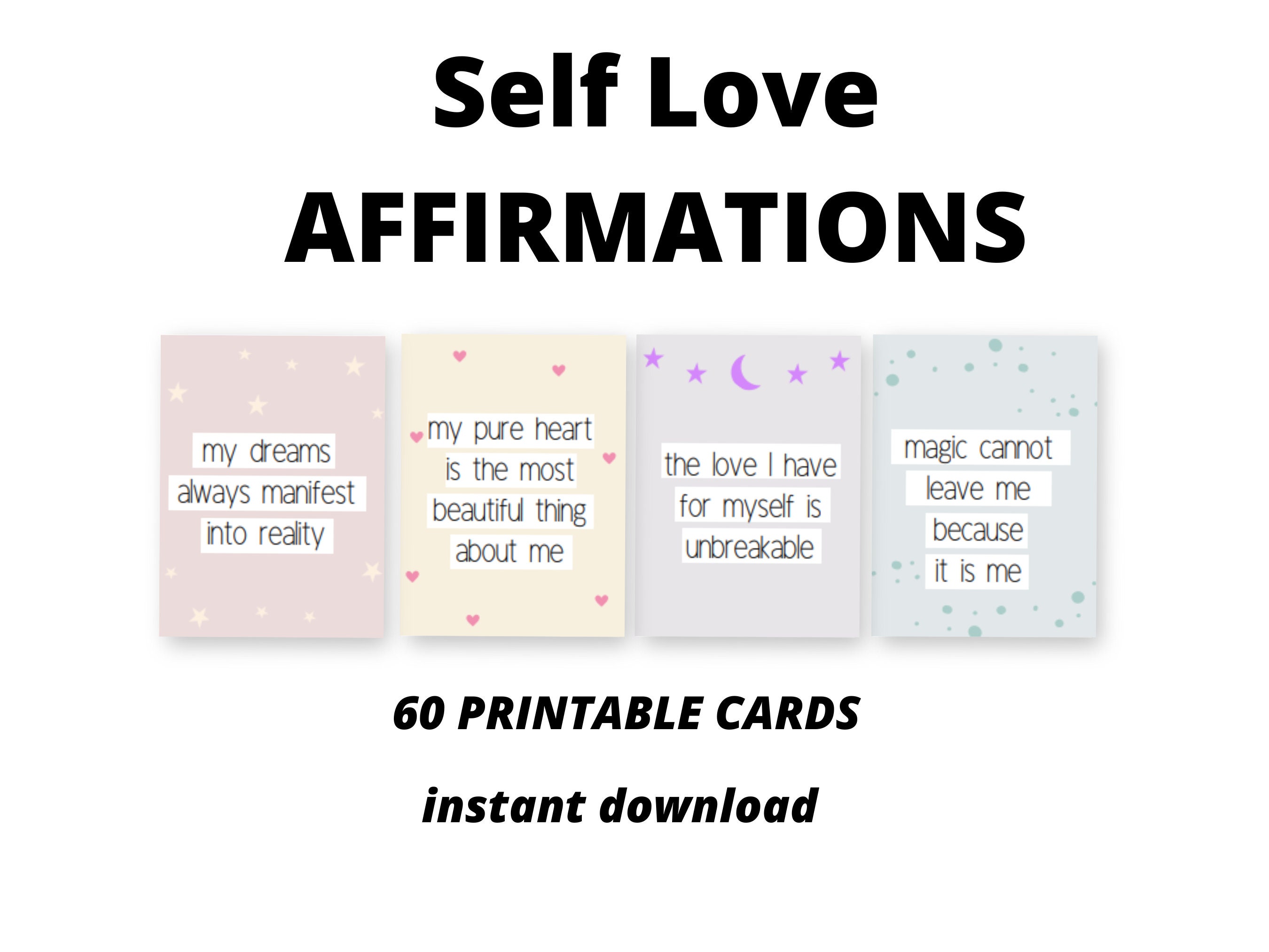 Printable Self Love Affirmation Cards, Self-love Flashcards for Self ...