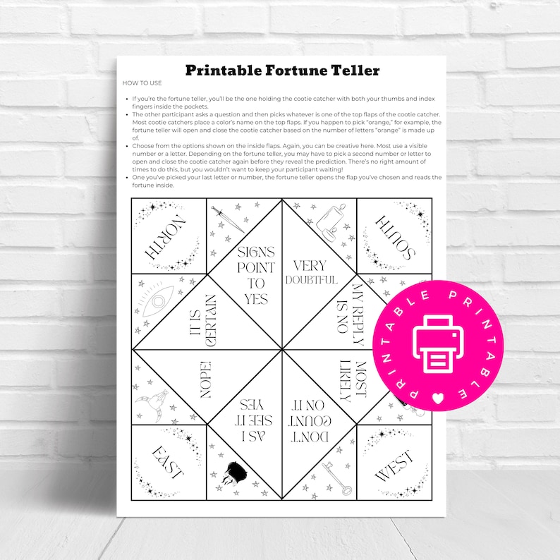 Printable Cootie Catcher, Fortune Teller Game PDF With Instructions ...