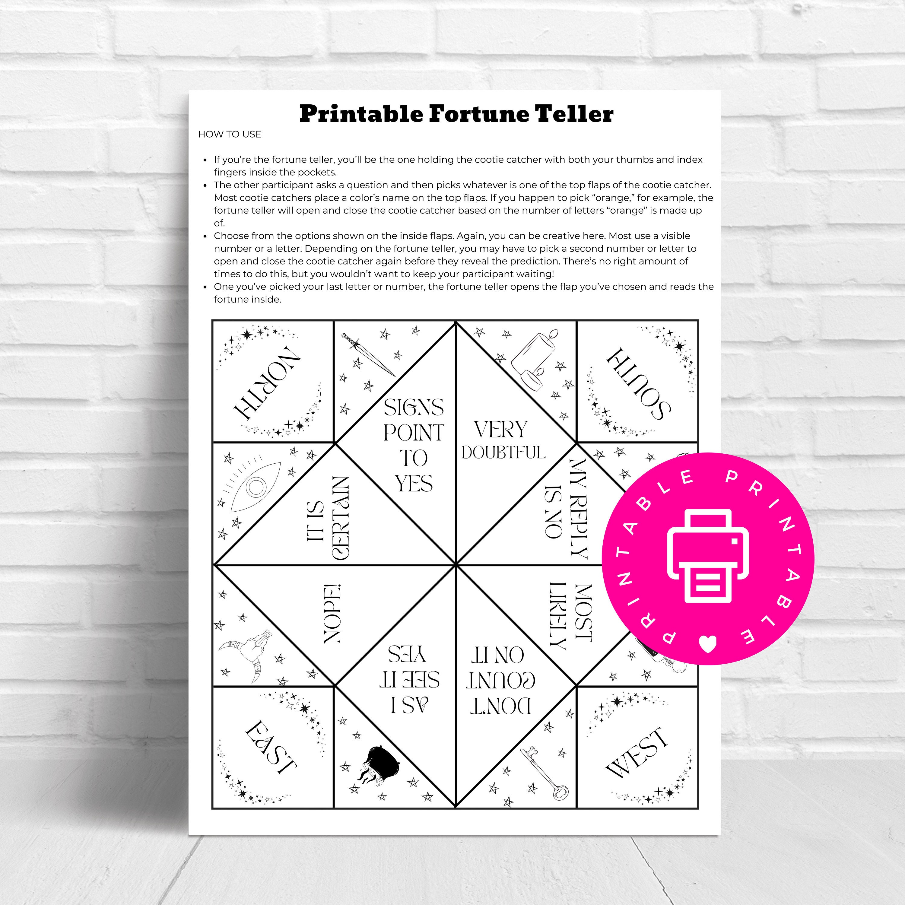 Printable Cootie Catcher, Fortune Teller Game PDF With Instructions ...