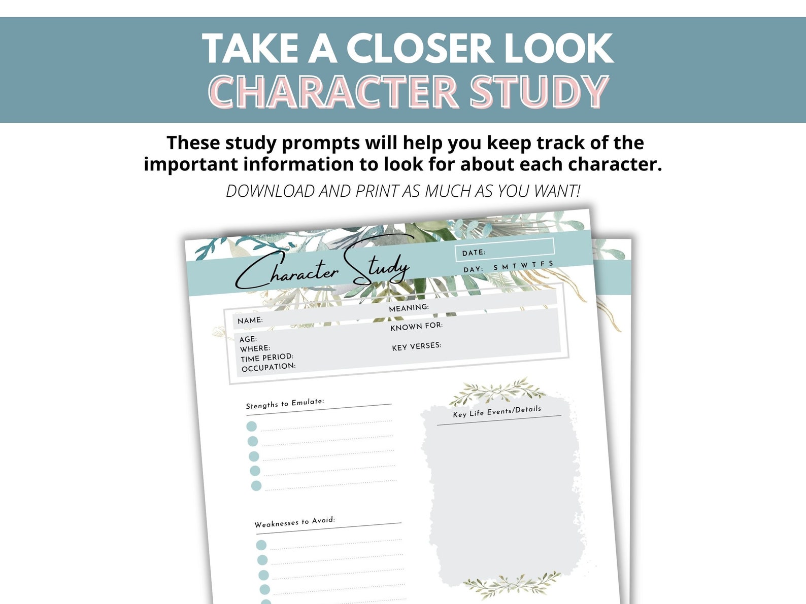 Character Bible Study Guide Bible Character Worksheets - Etsy