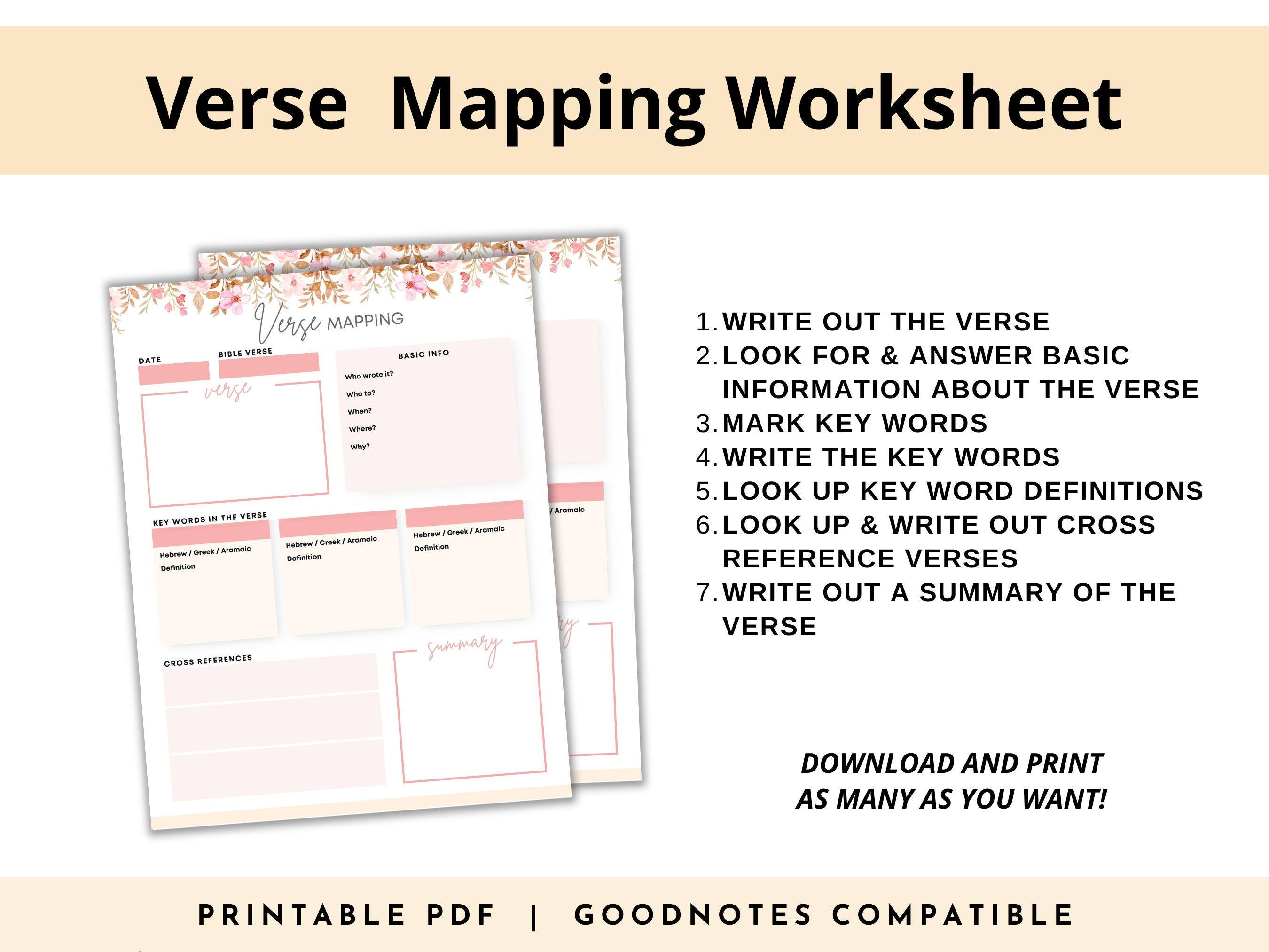 Verse Mapping | Bible Study Worksheets | Bible Journaling | Bible Verse ...