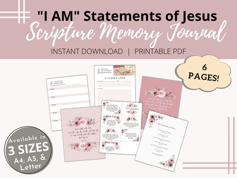 I AM Statements Scripture Memory Journal, Scripture Cards Printable ...