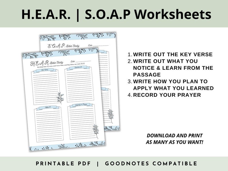 Bible Study Worksheets: SOAP, HEAR, Guided Journaling (PDF) - Etsy