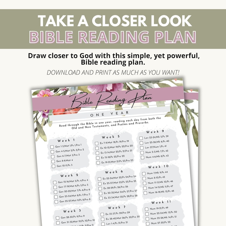 One Year Bible Reading Plan Printable 52 Week Bible Reading Plan Bible ...