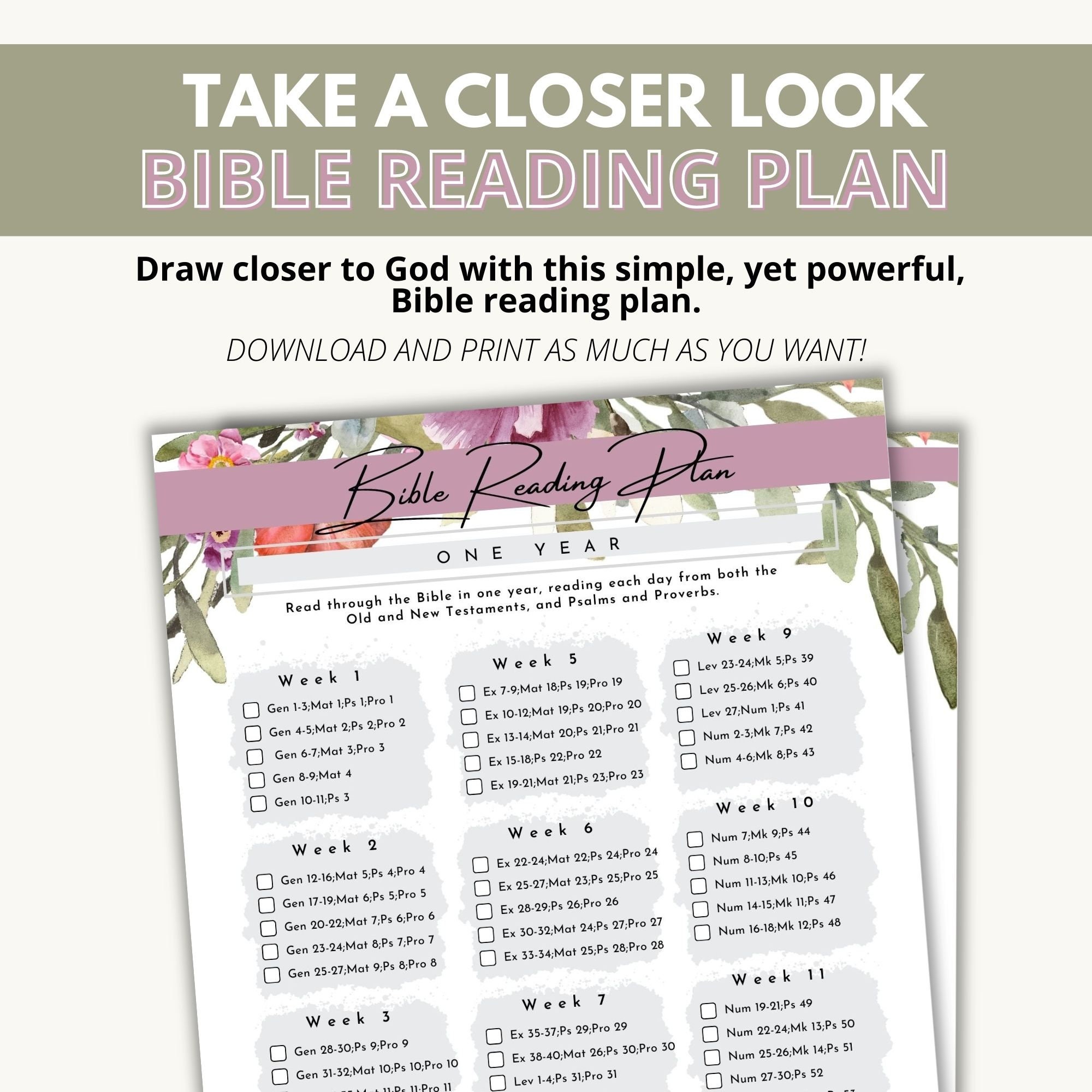 One Year Bible Reading Plan Printable | 52 Week Bible Reading Plan ...