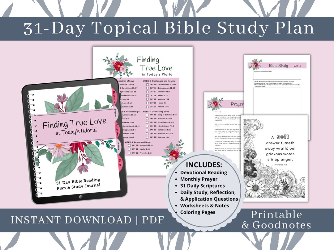 True Love Bible Study Journal Bible Reading Plan Printable Digital ...