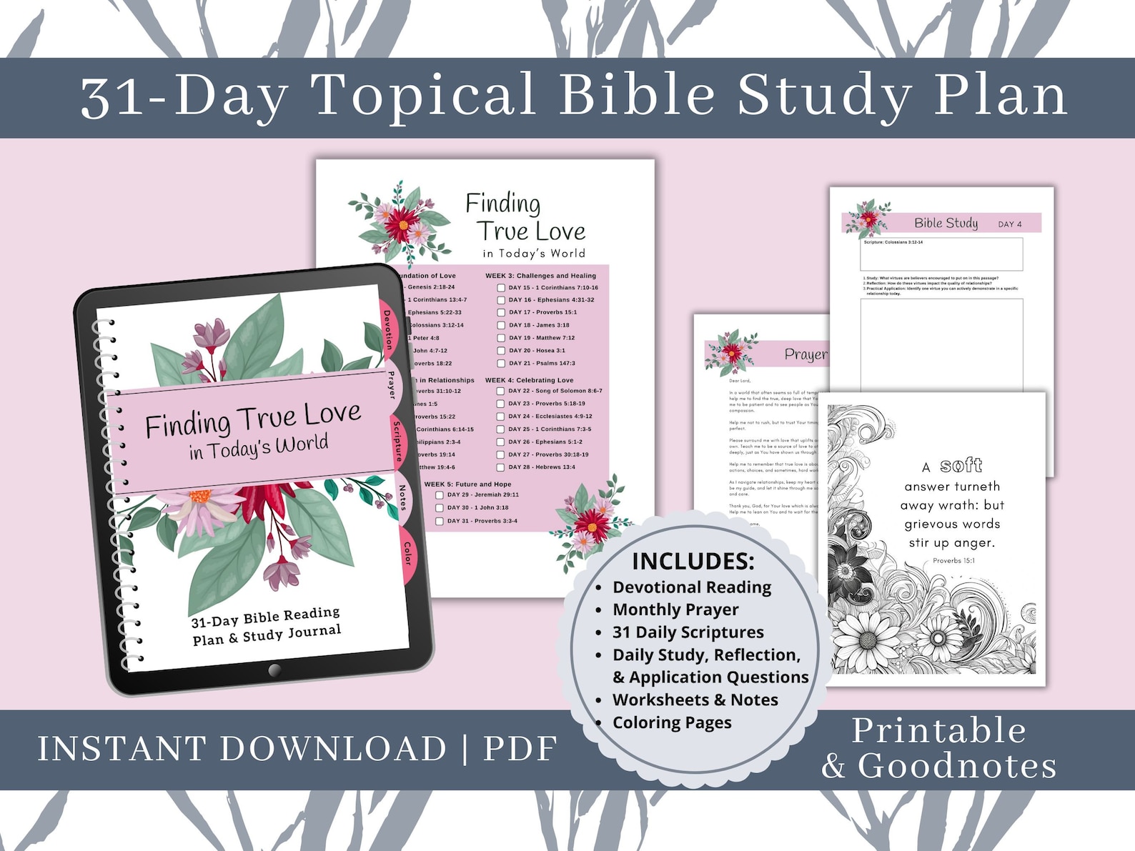 True Love Bible Study Journal Bible Reading Plan Printable Digital ...