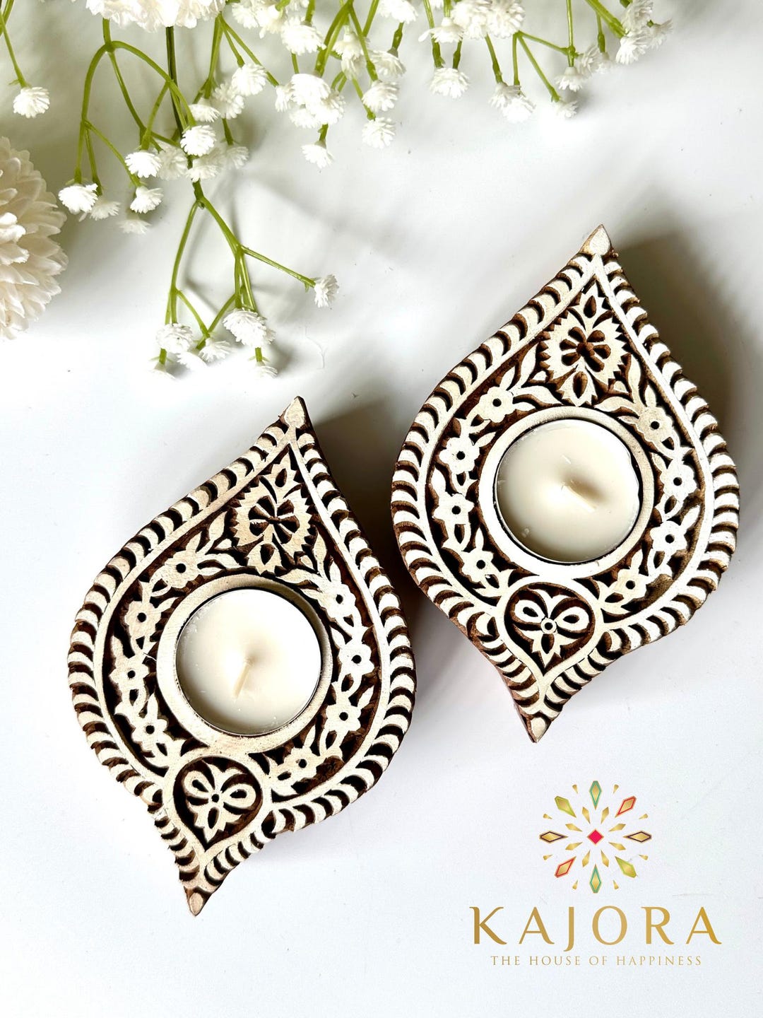 Wooden Diyas (set of 2)|indian Housewarming Gift|tealights|wooden ...