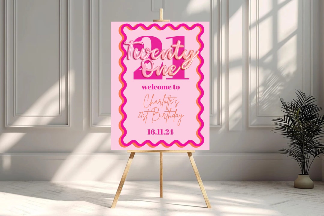 Welcome Sign | 21st Birthday | Editable Canva Template | Wavy Border ...