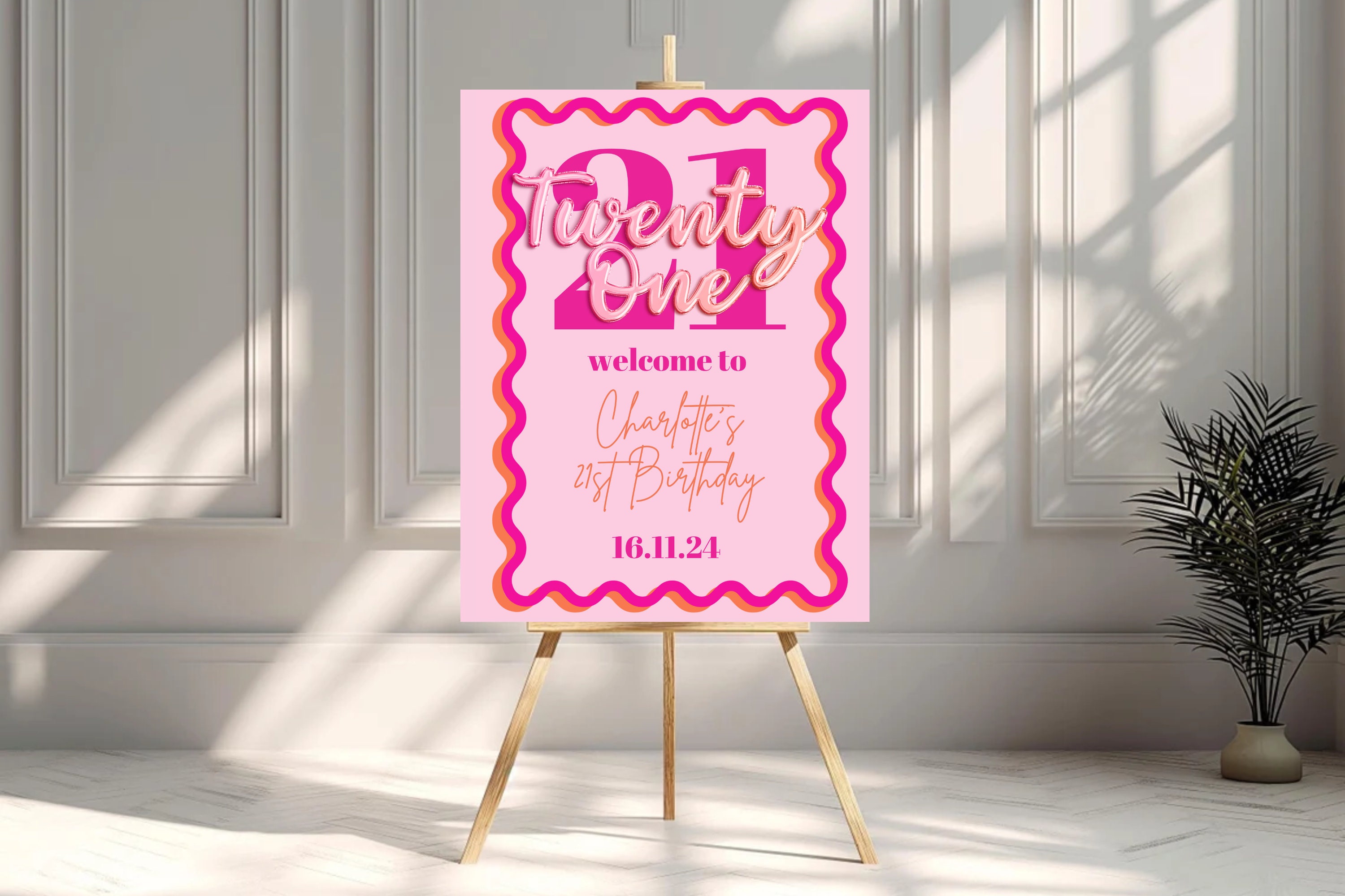 Welcome Sign 21st Birthday Wavy Border Digital Download Edit Text Canva ...