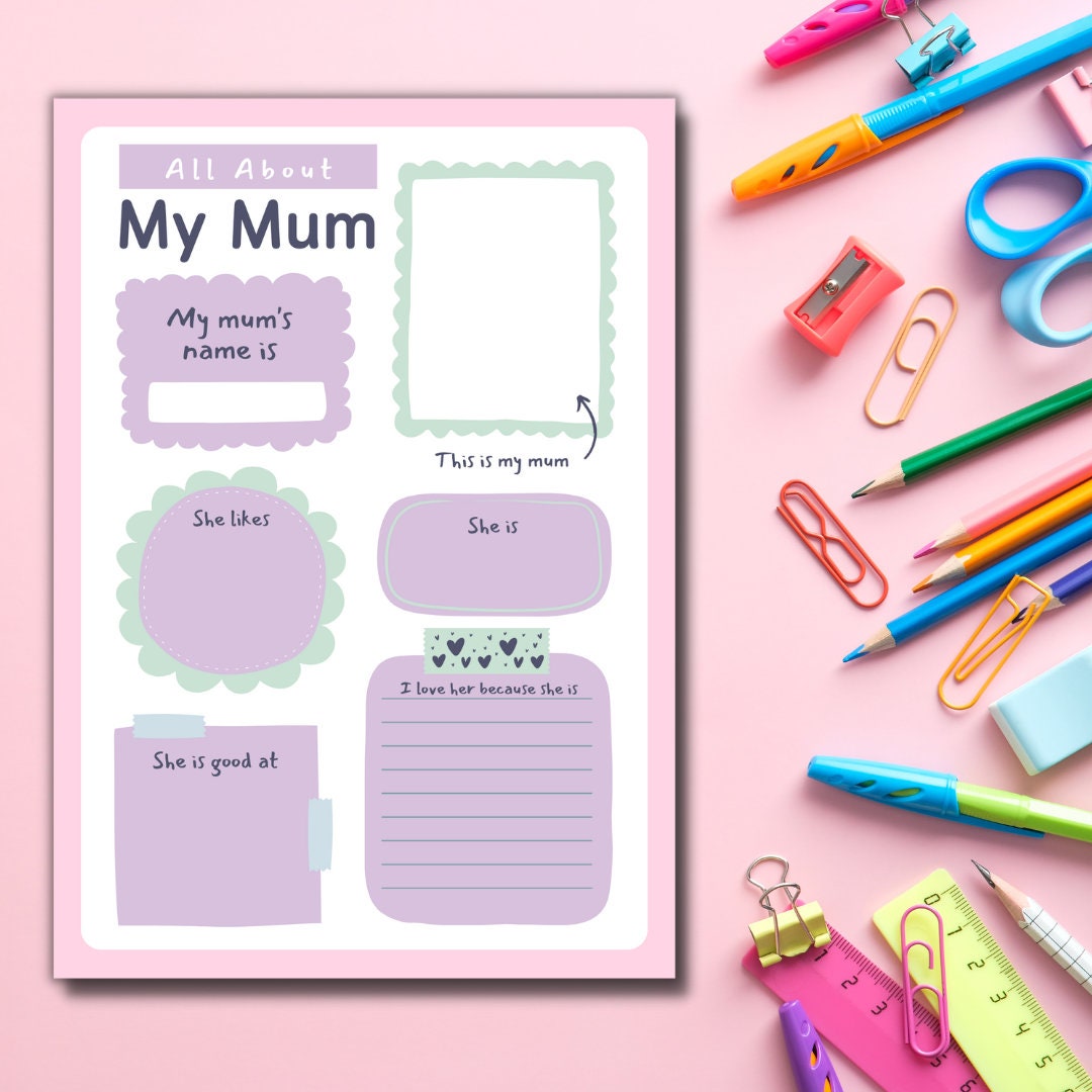 Mother's Day Printable, All About My Mum, Mothers Day Gift, Card for ...