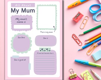 Mother's Day Printable, All About My Mum, Mothers Day Gift, Card for ...