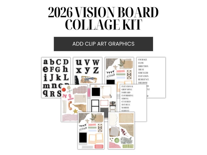 2026 Neutral Vision Board Collage Kit | Printable Mood Board ...