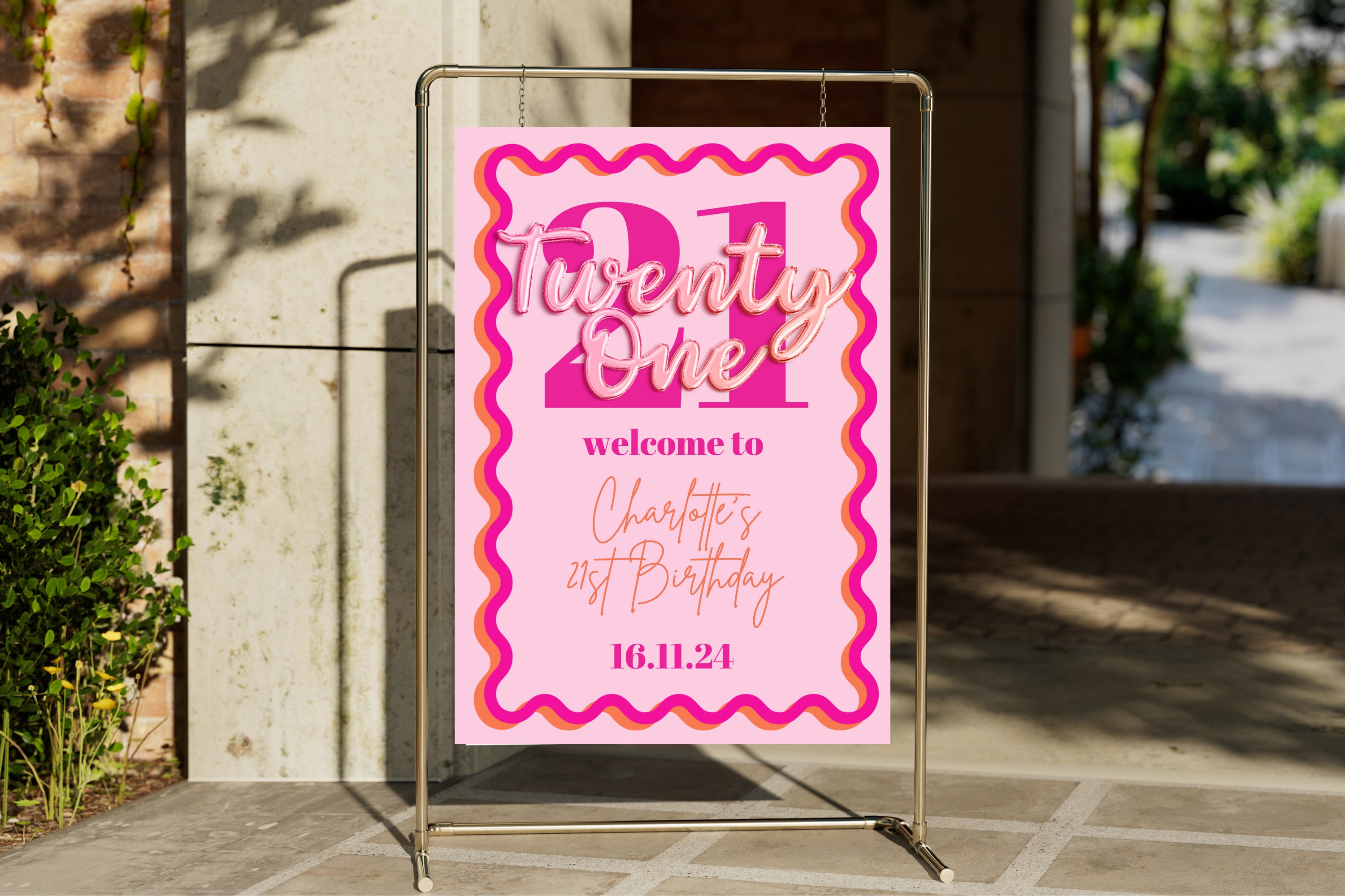 Welcome Sign 21st Birthday Wavy Border Digital Download Edit Text Canva ...