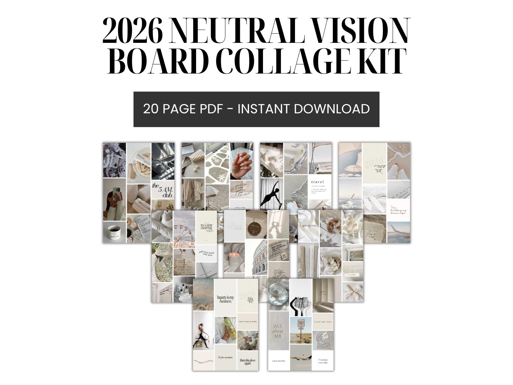 2026 Neutral Vision Board Collage Kit | Printable Mood Board ...