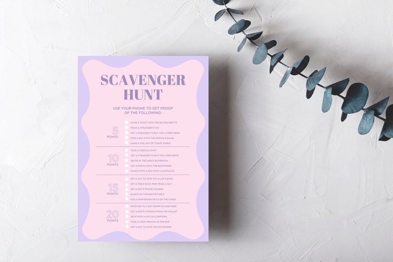 Scavenger Hunt Modern Hens & Bridal Shower Party Games Bachelorette ...