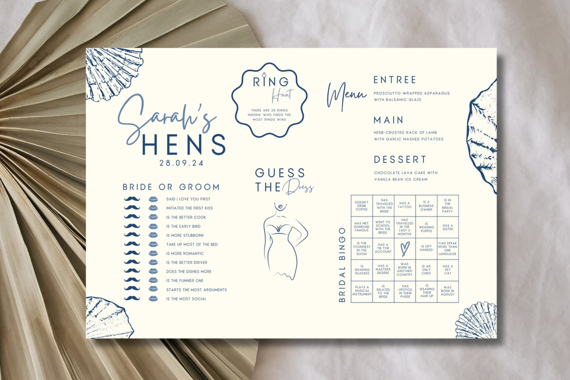 Menu Placemat Template | Bridal Shower Games | Hens Games | Hens Menu ...