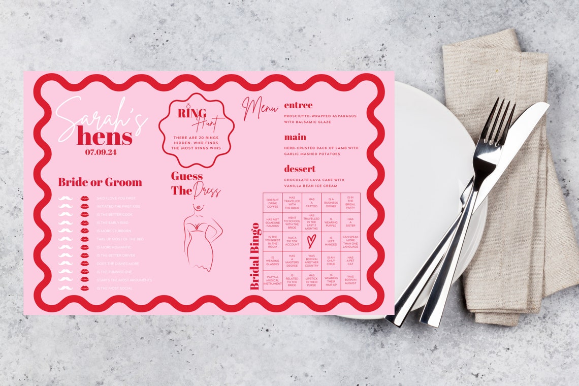 Menu Placemat Template Bridal Shower Games Hens Games Hens Menu Games ...