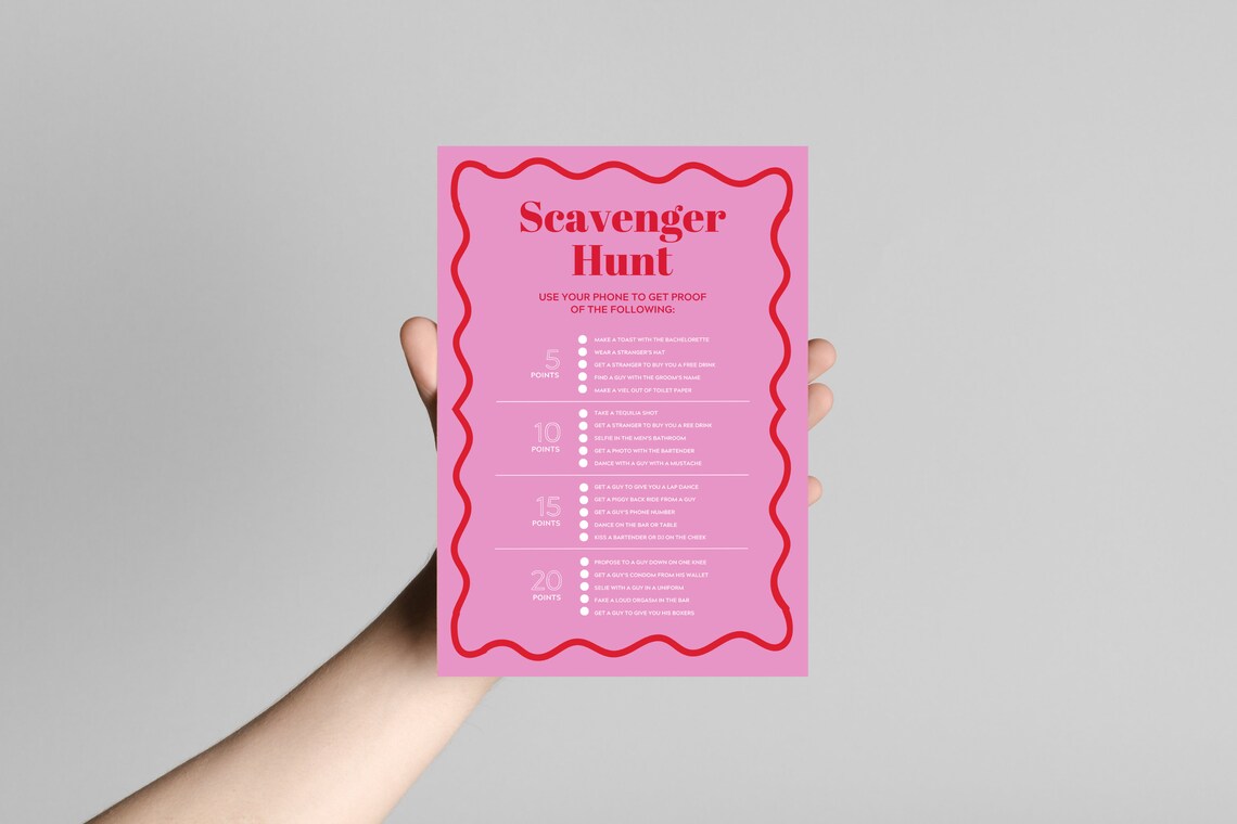 Scavenger Hunt | Modern Hens & Bridal Shower Party Games | Bachelorette ...