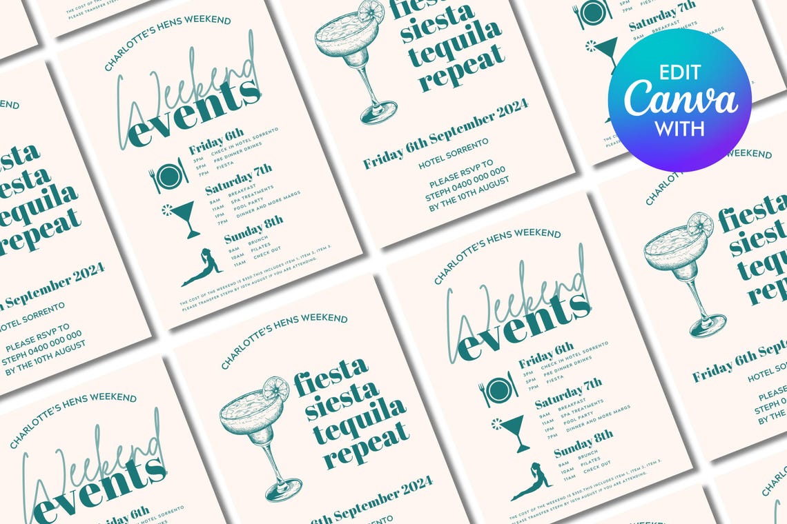 Fiesta Hens Invite | Margarita | Bridal Shower/hens Weekend Itinerary ...