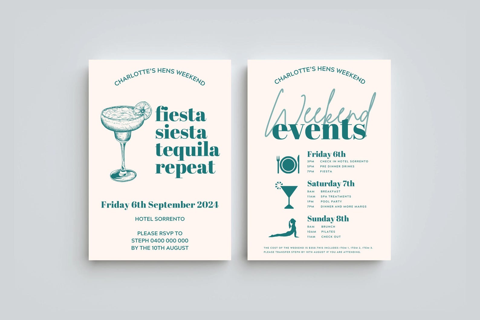Fiesta Hens Invite | Margarita | Bridal Shower/hens Weekend Itinerary ...