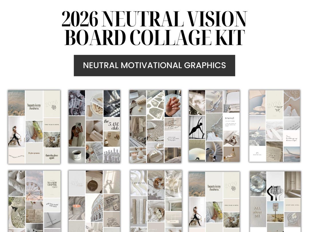 2026 Neutral Vision Board Collage Kit | Printable Mood Board ...