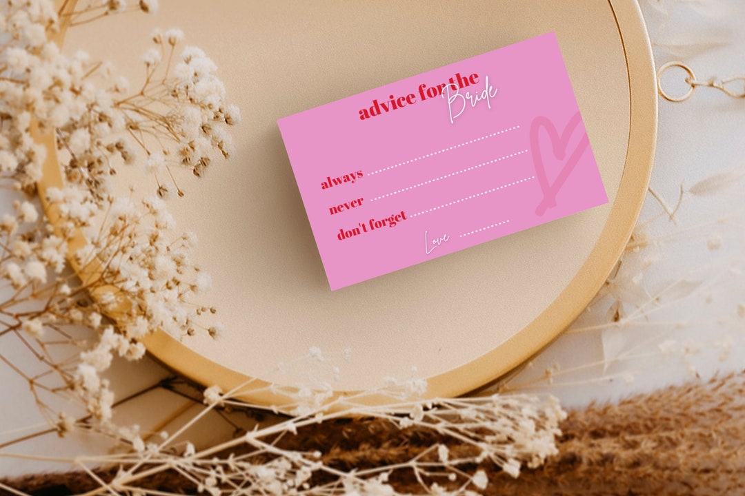 Advice Card Hens & Bridal Shower Bachelorette Pink Instant Download ...