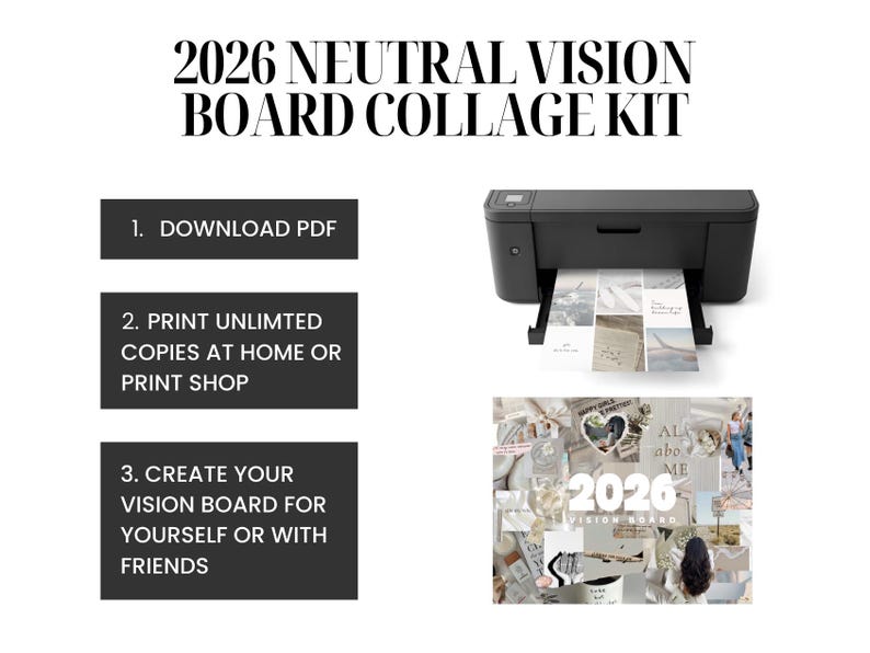 2026 Neutral Vision Board Collage Kit | Printable Mood Board ...