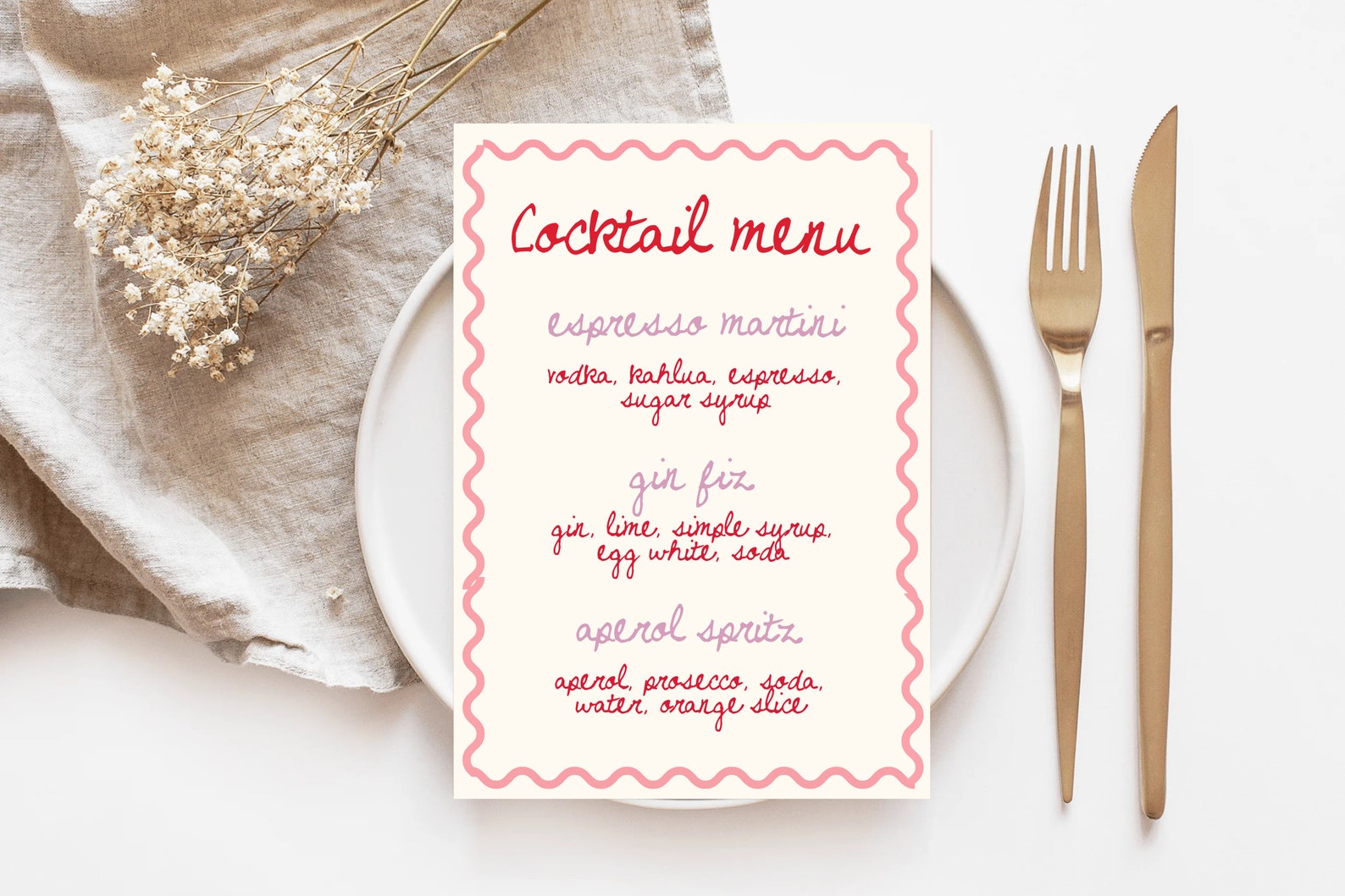 Cocktail Menu Hand Painted Bar Menu Colourful Handwritten Cocktail Menu ...