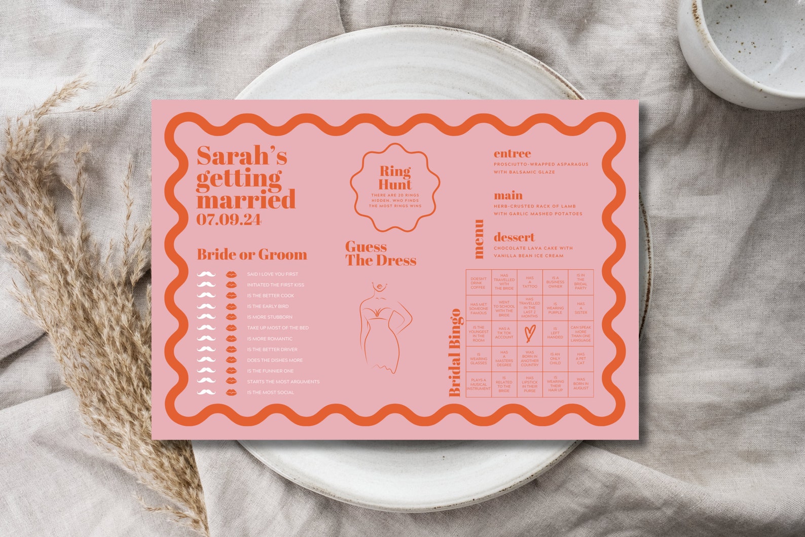 Bridal Shower Menu Placemat Template | Hen Party Games & Decor ...