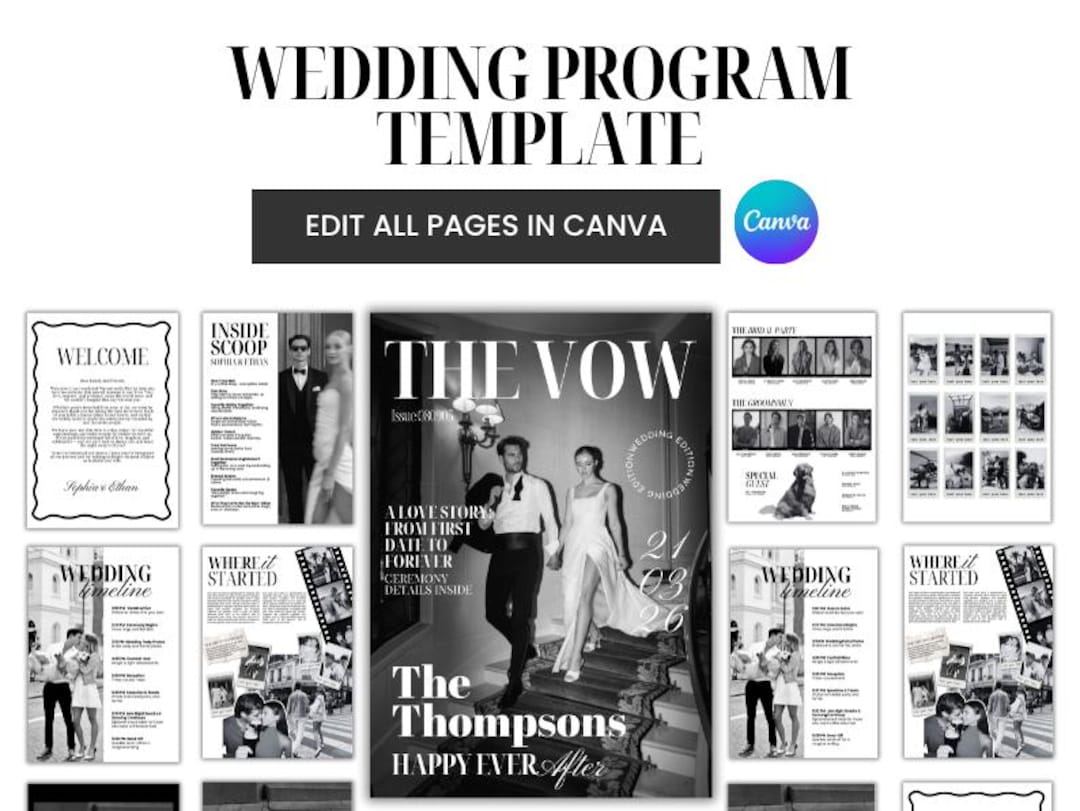 Wedding Magazine Template Canva | Editable Wedding Program | Custom ...