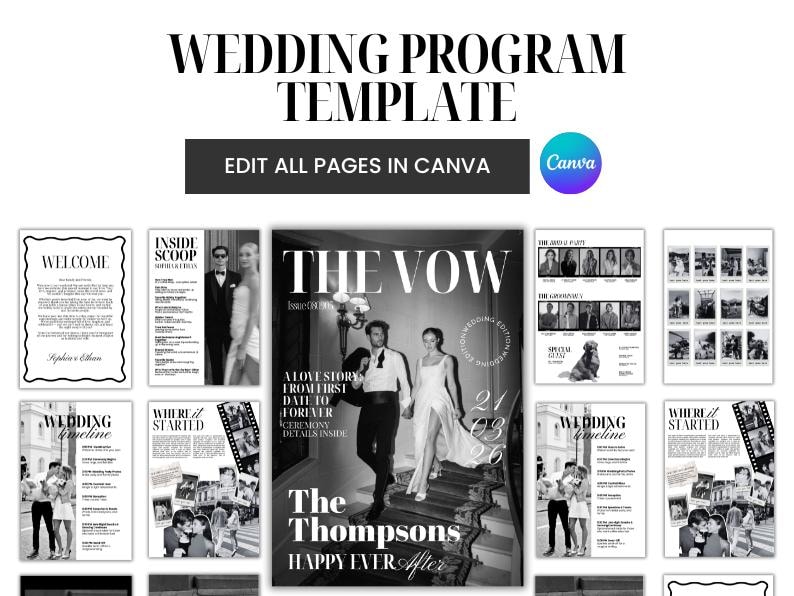 Wedding Magazine Template Canva | Editable Wedding Program | Custom ...