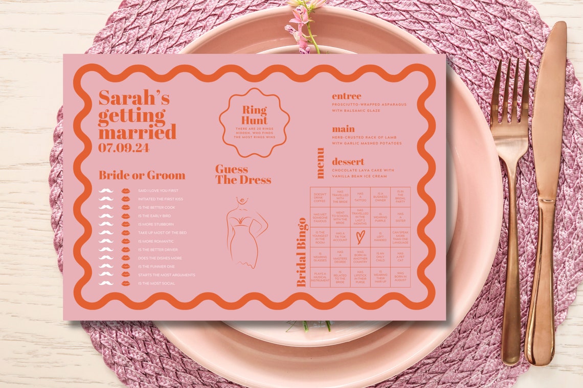 Bridal Shower Menu Placemat Template | Hen Party Games & Decor ...