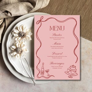 Dinner Party Menu Hand Drawn Bow Dinner Party Menu Whimsical Bow Frame ...