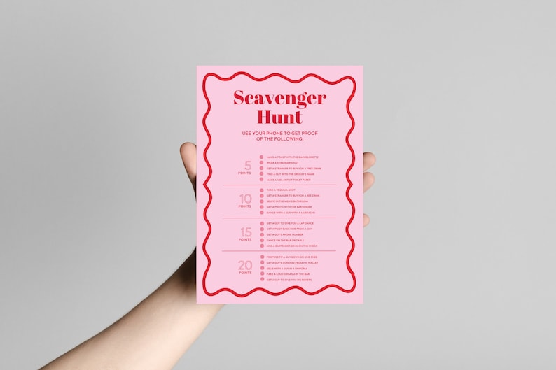 Scavenger Hunt Modern Hens & Bridal Shower Party Games Bachelorette ...