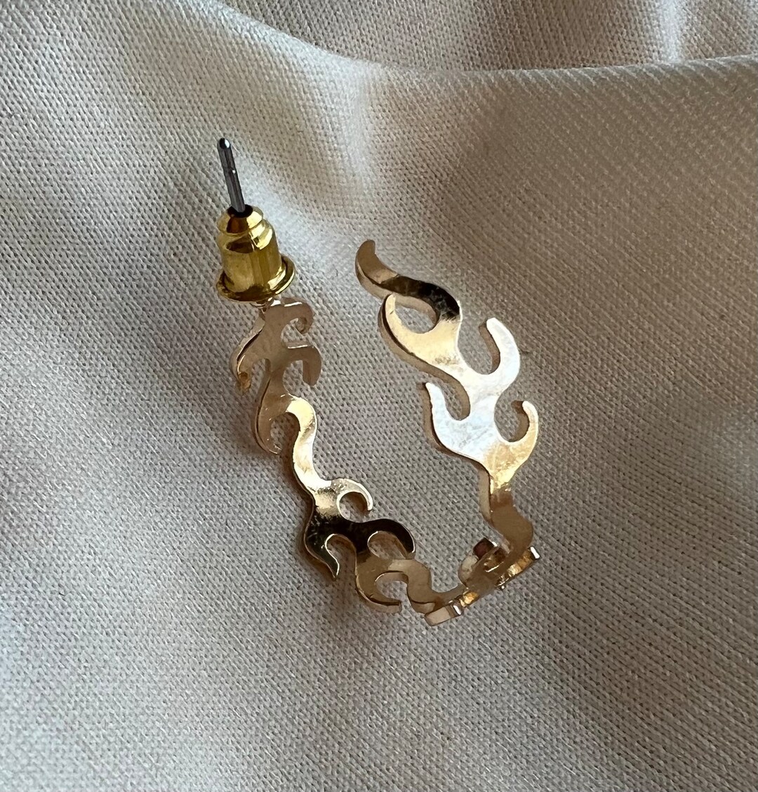 Y2K Style Fire Firey Gold Open Hoop Earrings - Etsy