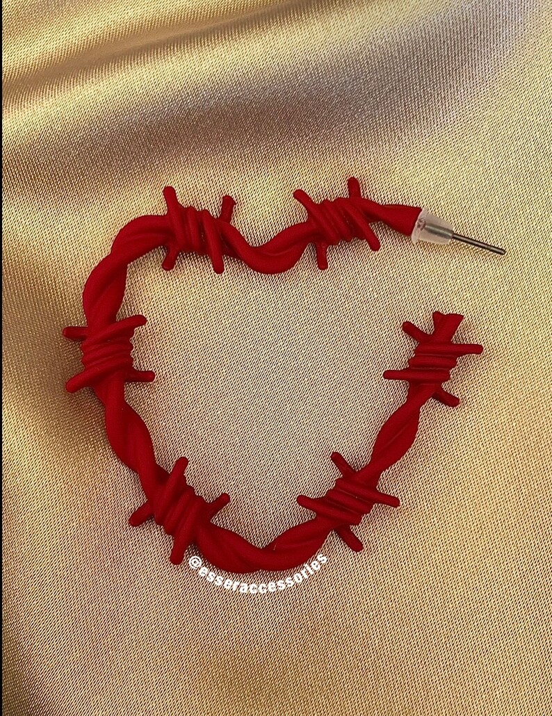 VALENTINA | Y2K Red Hot Barbed Wire Heart Open Hoop Earrings - Etsy