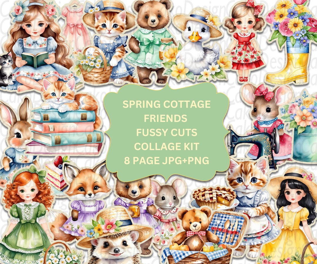 Spring Cottage Friends Fussy Cuts, Junk Journal Kit, Printable Stickers ...