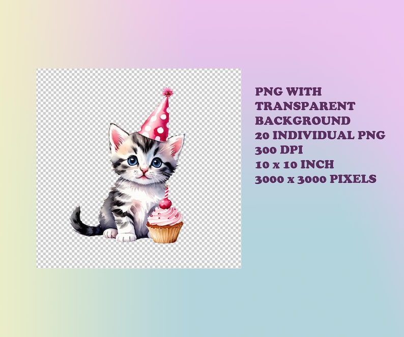 Watercolor Birthday Cats Clipart,cat Png,birthday Clipart,transparent ...