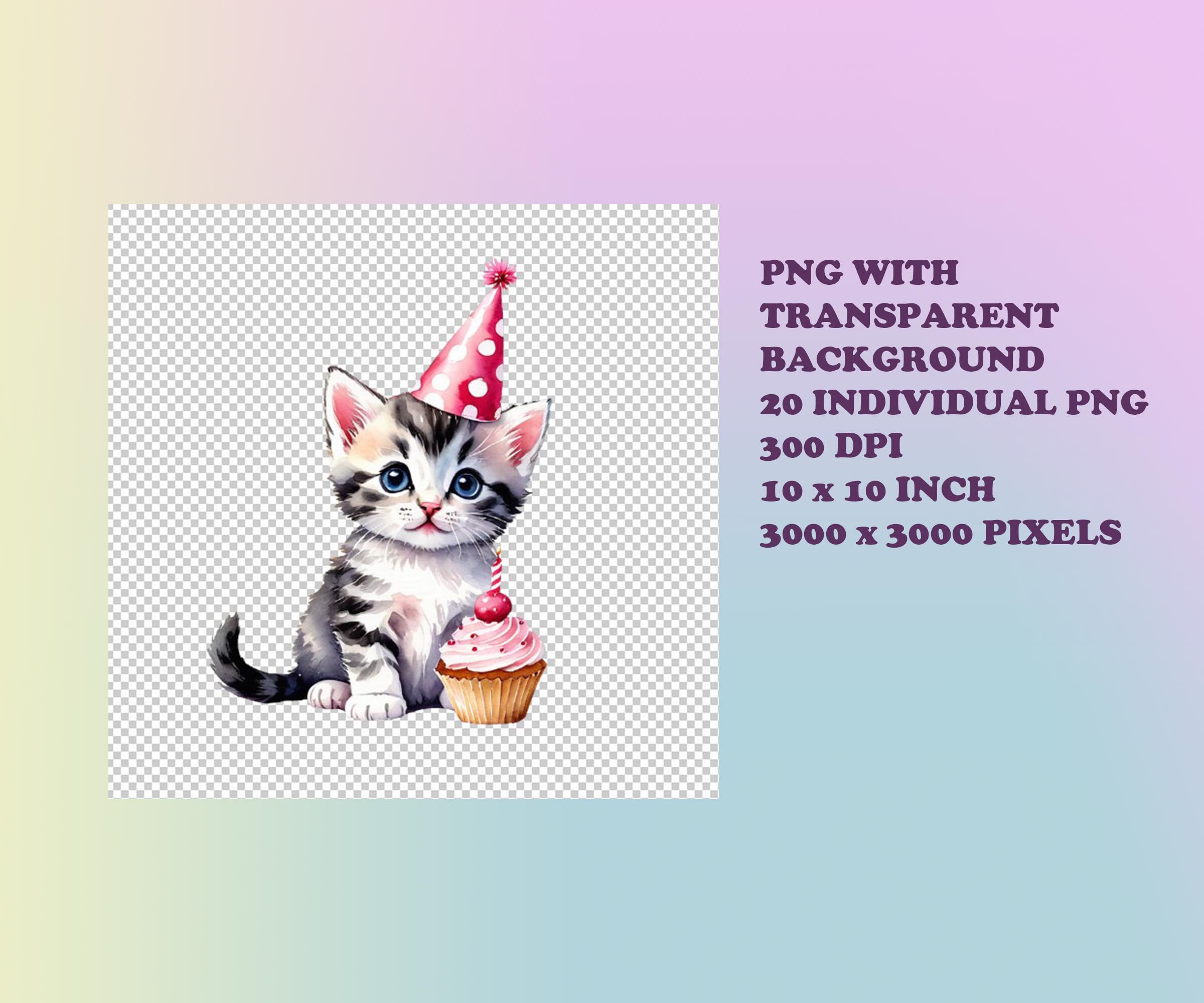 Watercolor Birthday Cats Clipart,cat Png,birthday Clipart,transparent ...