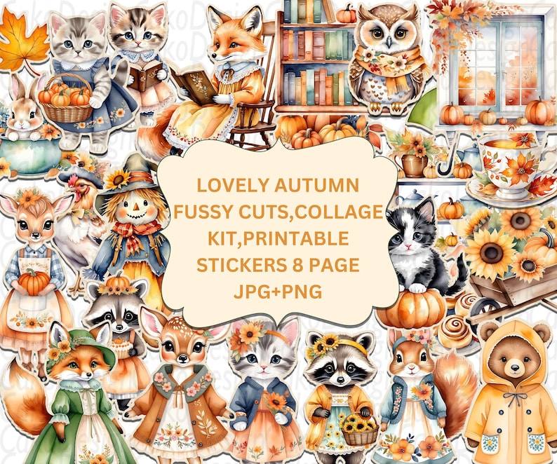 Autumn Fussy Cuts, Fall Collage Kit, Printable Stickers (JPG+PNG) - Etsy