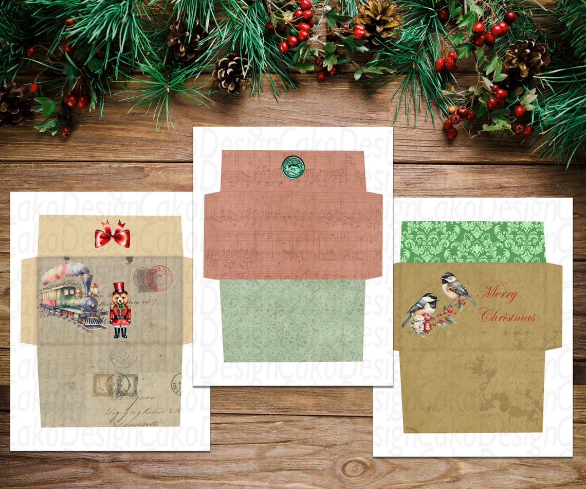 Mini Christmas Envelopes & Cards Kit, Printable Holiday Stationery ...