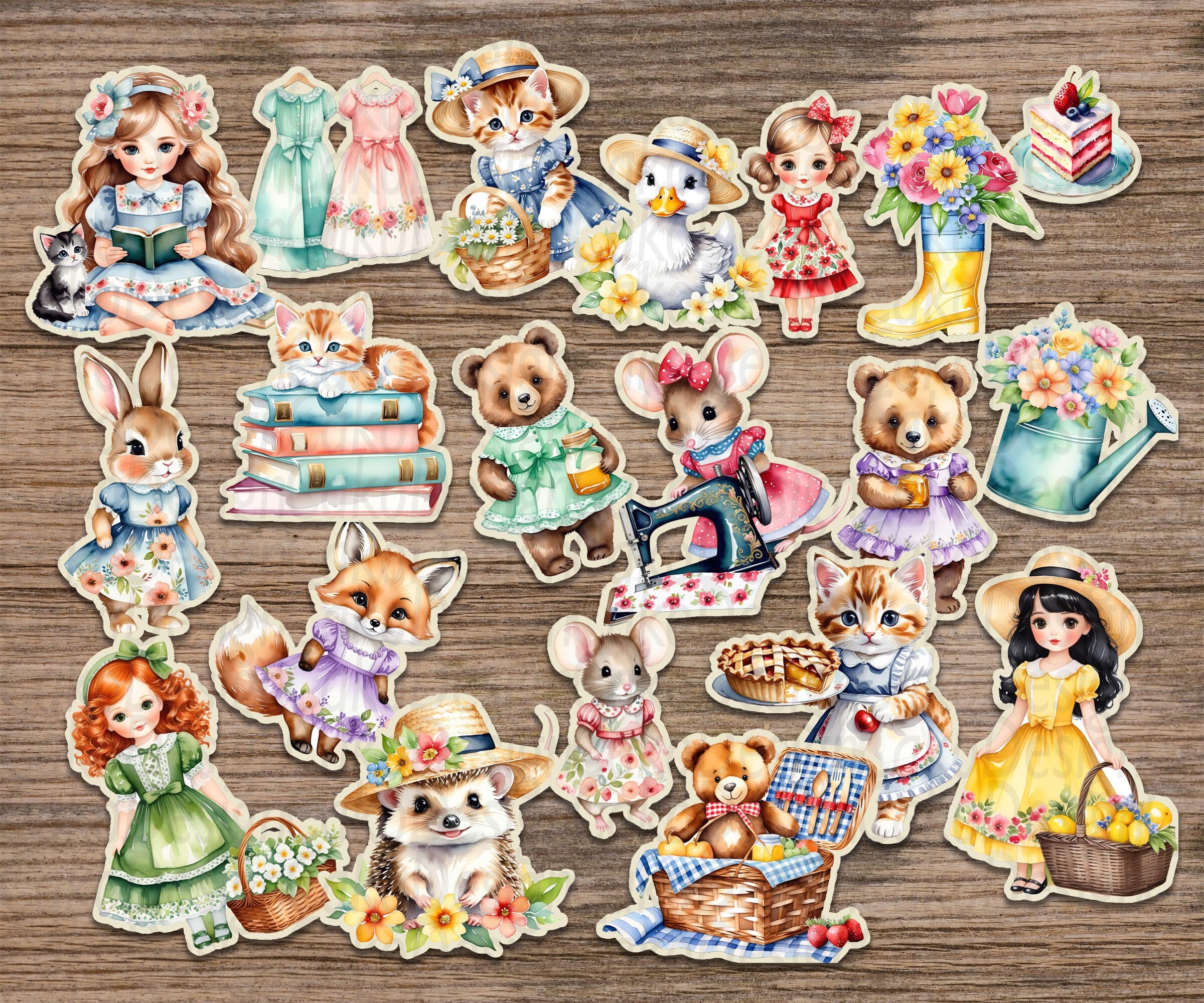 Spring Cottage Friends Fussy Cuts, Junk Journal Kit, Printable Stickers ...