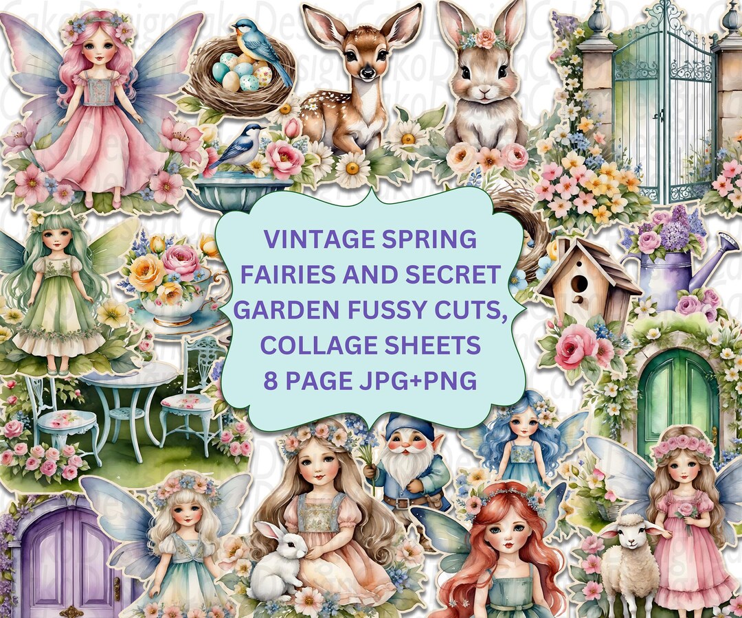 Spring Fairies and Secret Garden Fussy Cuts,spring Ephemera,junk ...