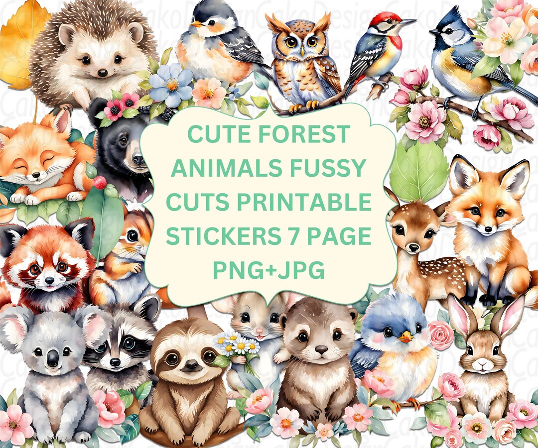 Cute Forest Animals Fussy Cuts ,cute Animals Printable Stickers,animals ...